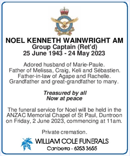 Noel Wainwright Funeral – 2 June 2023 | RAAF Staff College Association